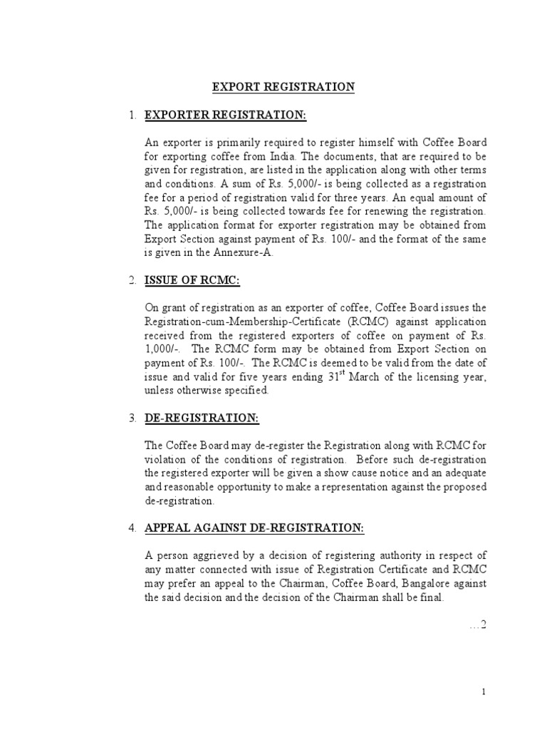 Export Registration | PDF | Invoice | Coffee