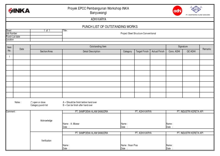 Punch List Form | PDF