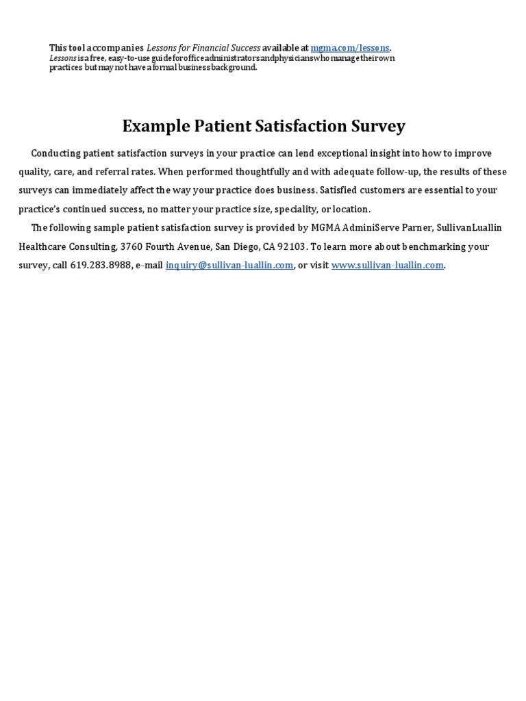 Patient Satisfaction Survey Sample | PDF | Patient | Health Care