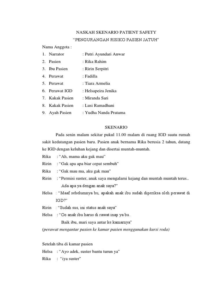 Naskah Skenario Patient Safety | PDF