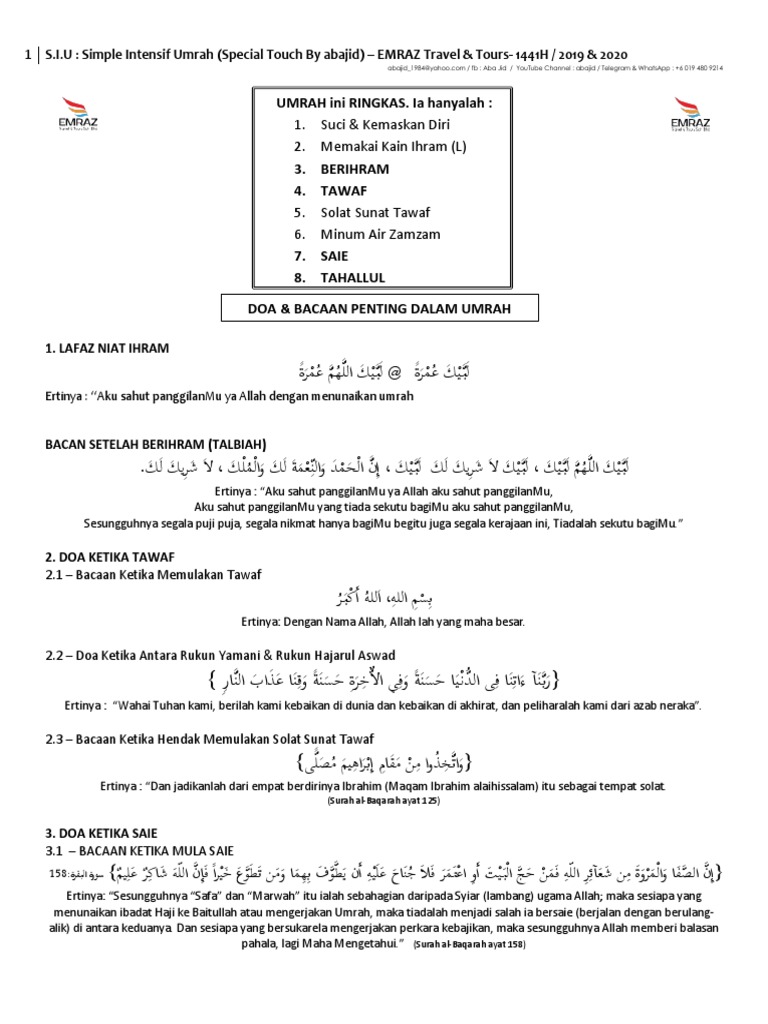 SIU by Abajid - Nota Ringkasan Umrah Untuk EMRAZ Travel | PDF
