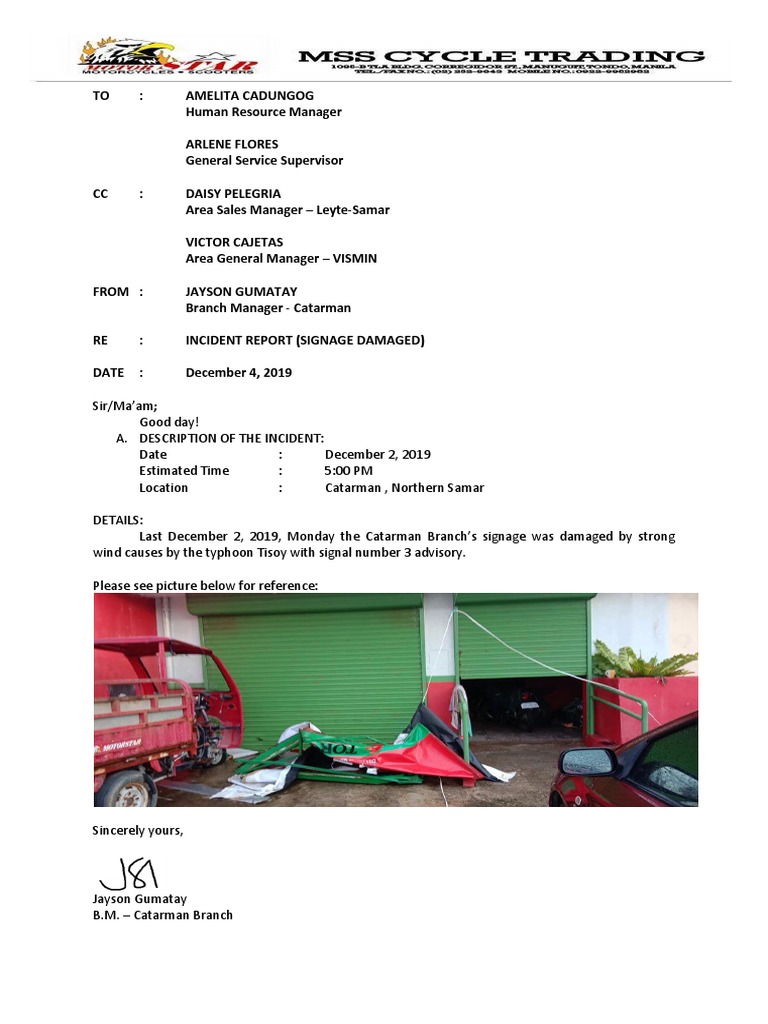 Incident Report - Damaged Signage (Catarman) | PDF