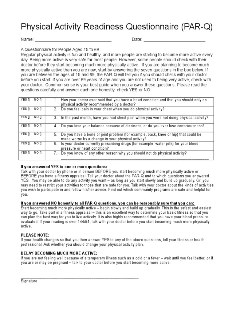 PARQ in Word Doc Format | PDF | Medicine