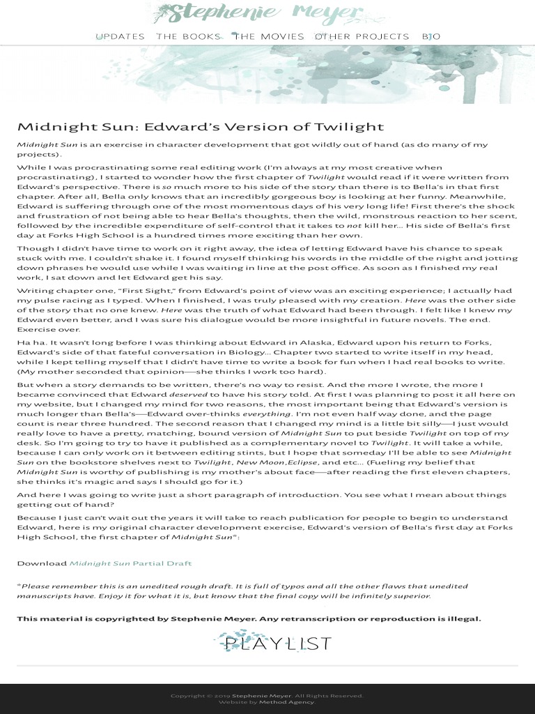 Midnight Sun Edward's Version of Twilight - Stephenie Meyer PDF ...