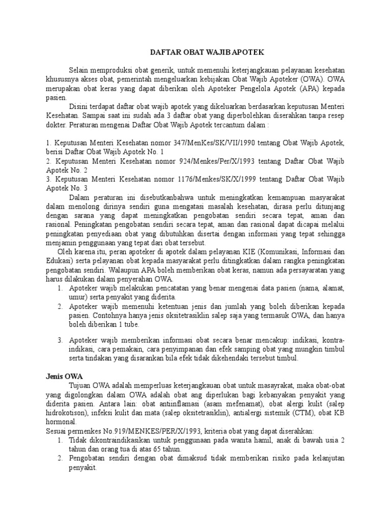 Daftar Obat Wajib Apotek Pdf