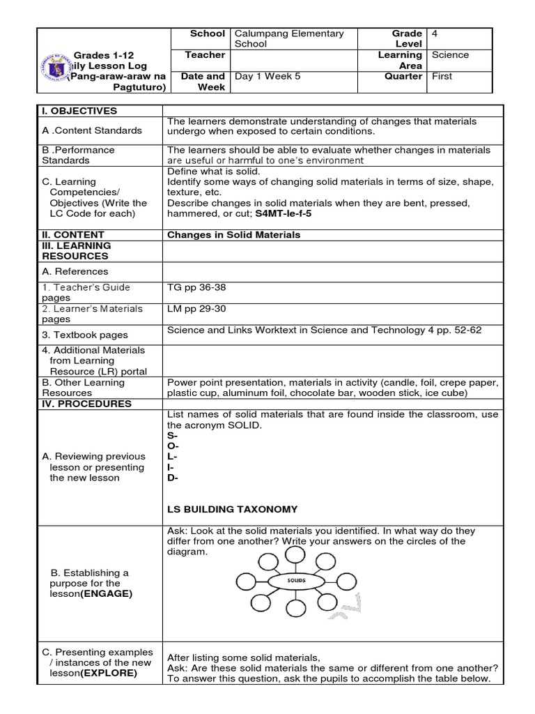 Reg Science 4-Q1-Week (5) Day | PDF | Shape | Matter