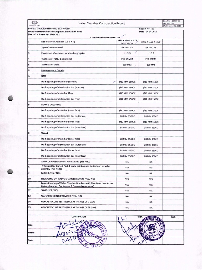 Valve Chamber Construction Specifications | PDF | Structural ...