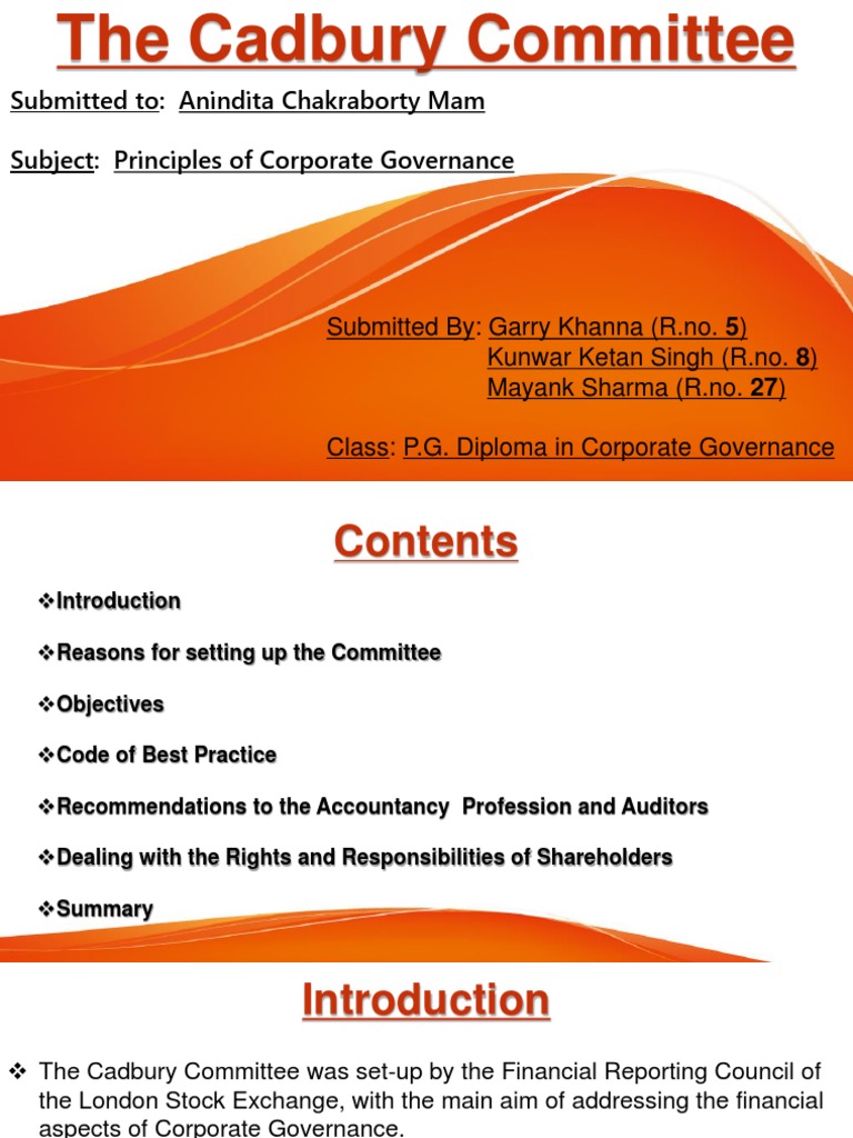 The Cadbury Committee | PDF | Board Of Directors | Financial Audit