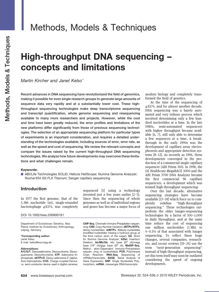 High-Throughput DNA Sequencing - Concepts and Limitations | PDF | Dna ...