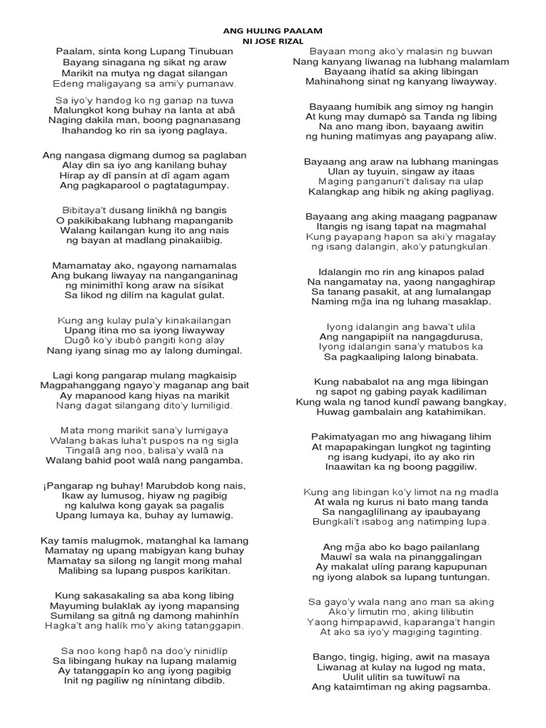 Ang Huling Paalam Ni Dr. Jose Rizal | PDF