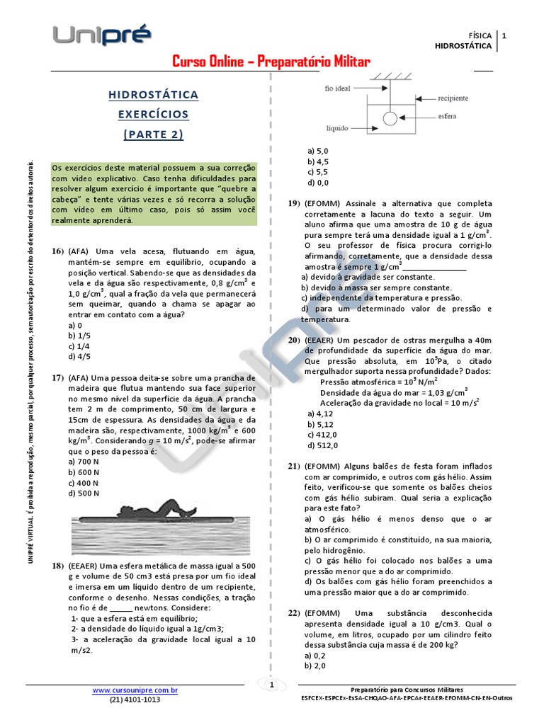 Exerc Fis 15 Hidrostática - Parte 2 | PDF | Pressão | Flutuabilidade