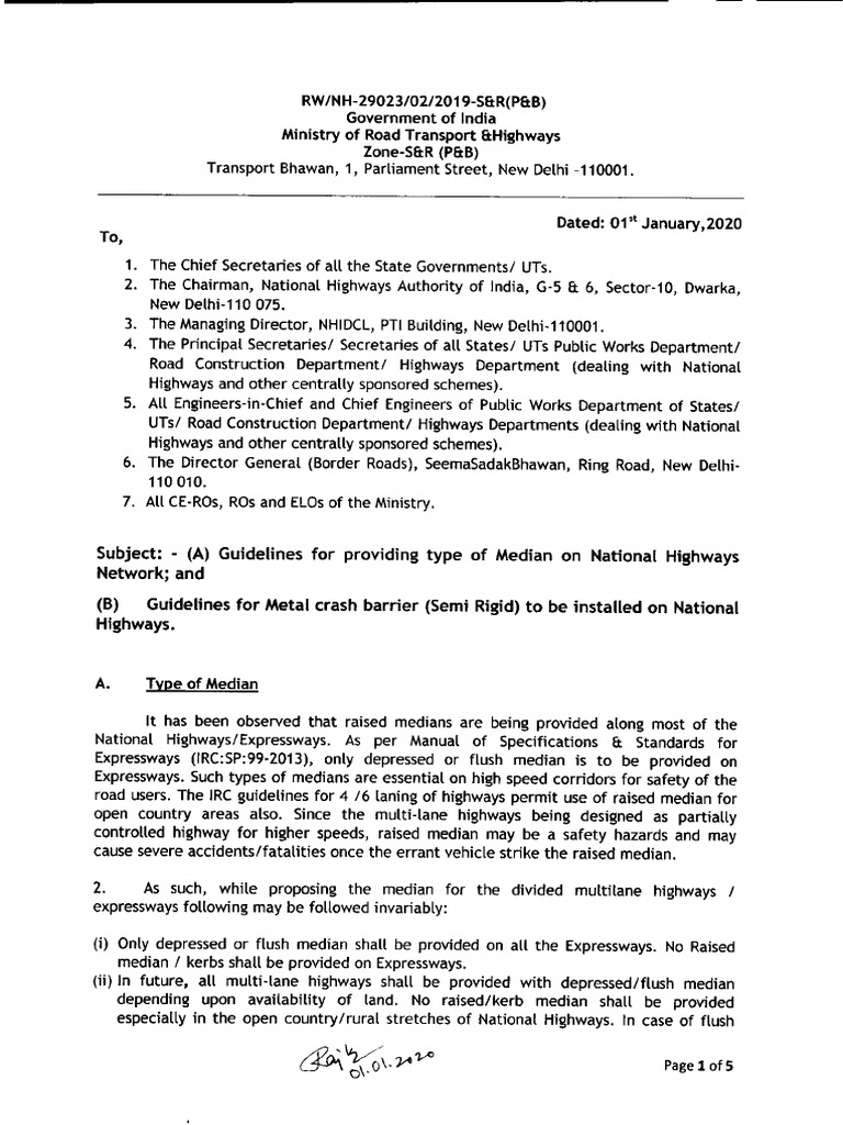 NHAI Circular On Median and MBCB | PDF | Controlled Access Highway ...