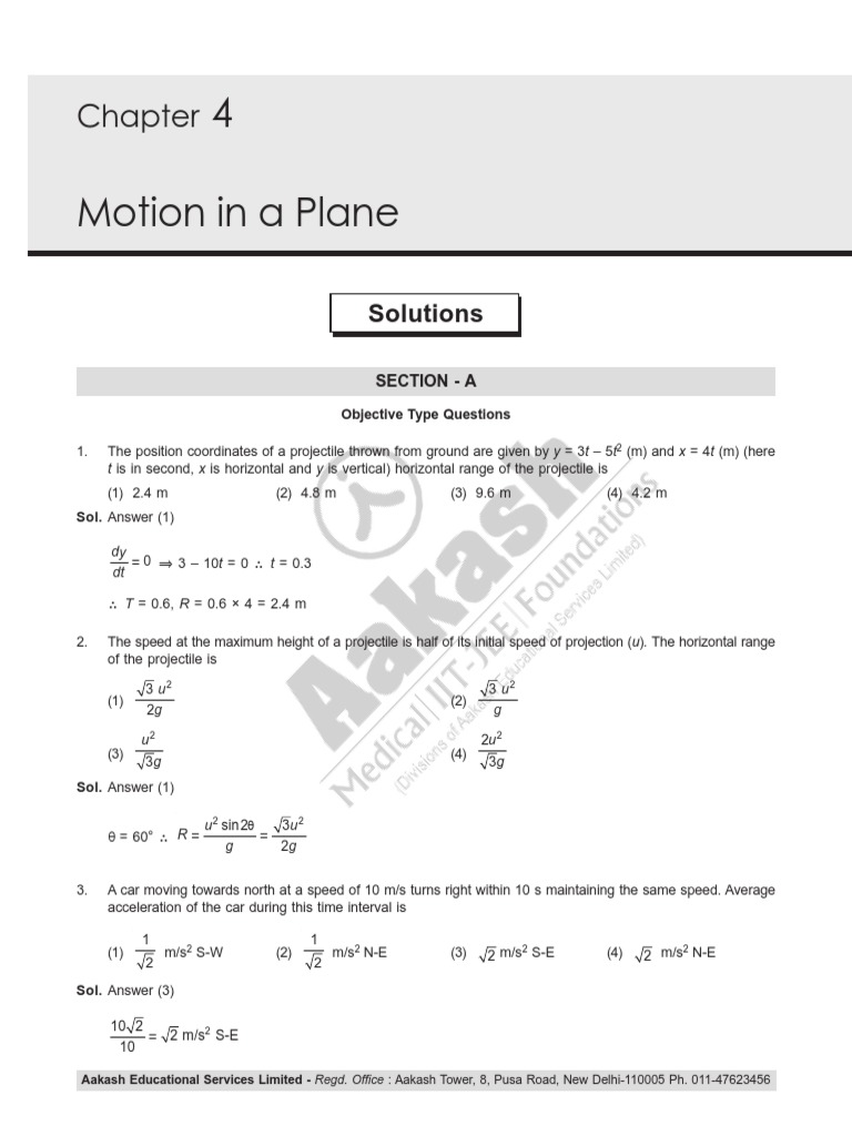 Motion in a Plane Chapter Solutions | PDF | Acceleration | Velocity