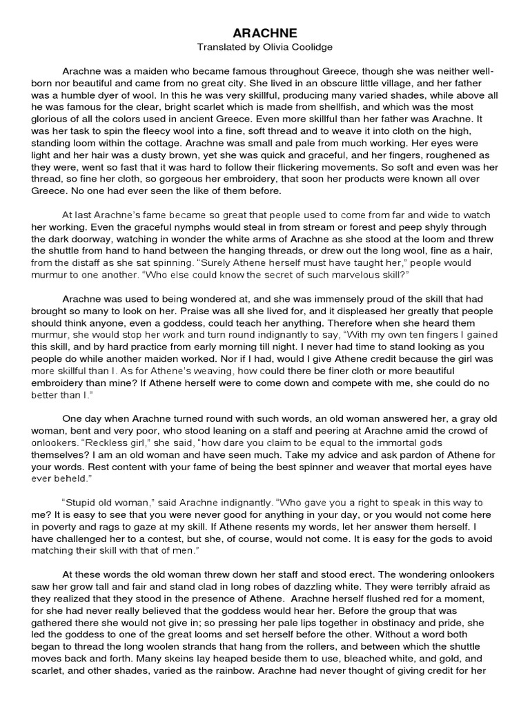 The Story of Arachne | PDF | Athena | Loom
