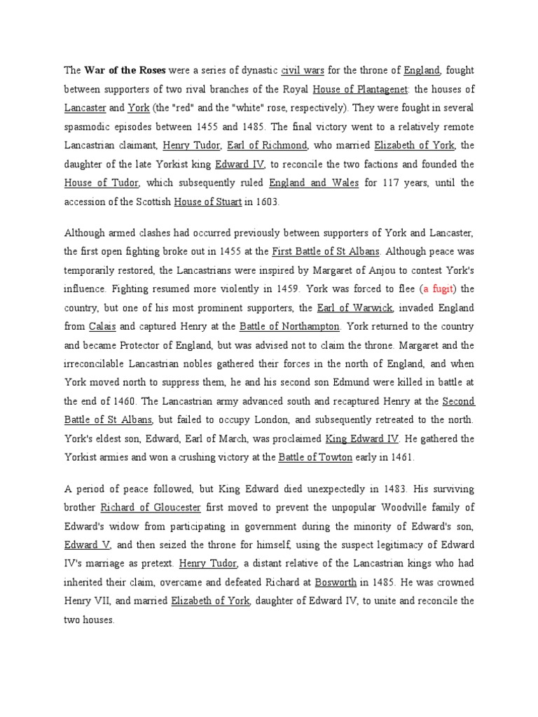 Summary of the War of the Roses | PDF | Wars Of The Roses | House Of ...