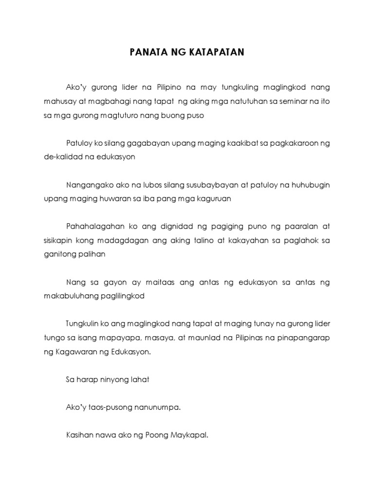 Panata NG Katapatan | PDF