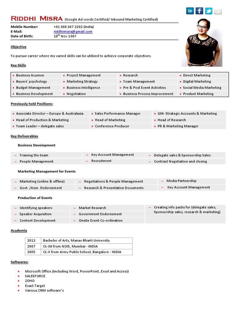 Riddhi Misra CV PDF | PDF | Sales | Marketing