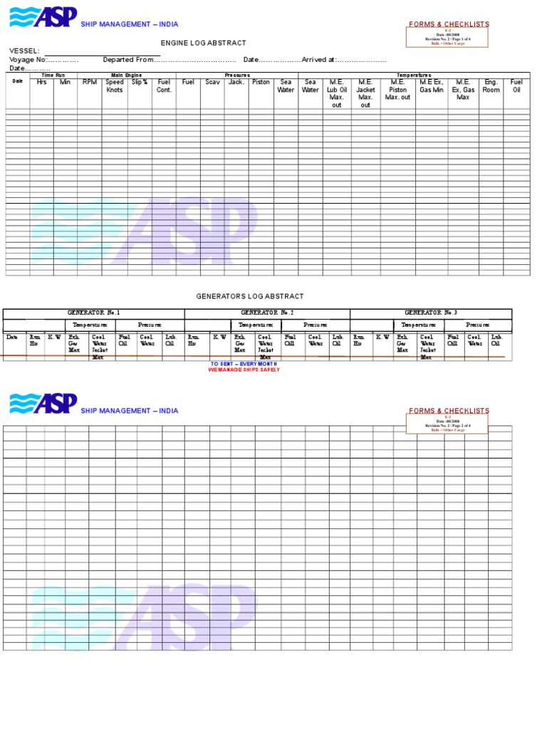 Engine Log Abstracts | PDF | Fuel Oil | Marine Propulsion