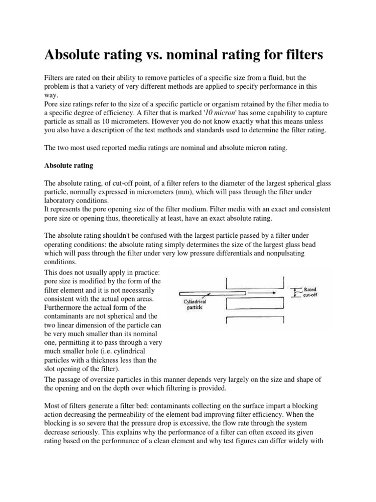 Absolute Rating vs. Nominal Rating For Filters | PDF | Filtration ...