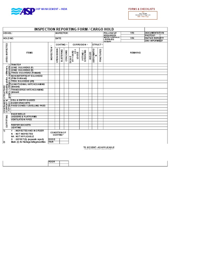 D-9 - Inspection Reporting Form - Cargo Hold | PDF | Shipping | Water ...