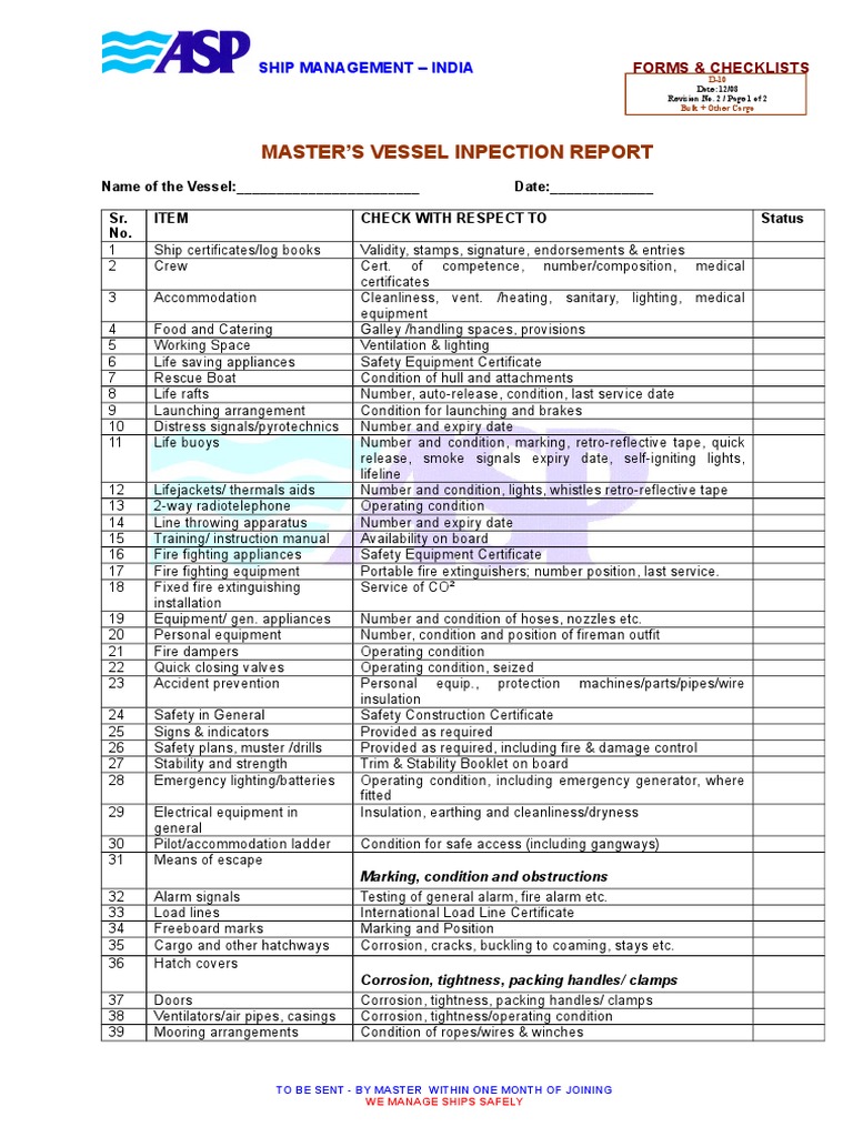 Ship Inspection Checklist | PDF | Ships | Navigation