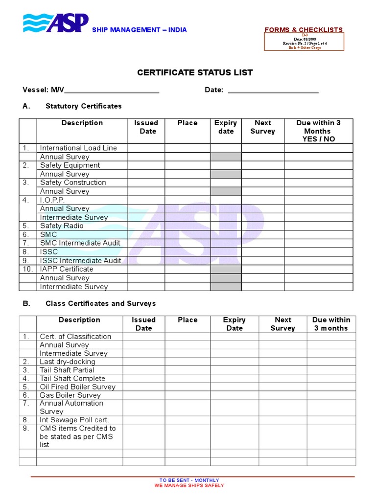 D-3 - Status of Certificates | PDF | Water Transport | Ships