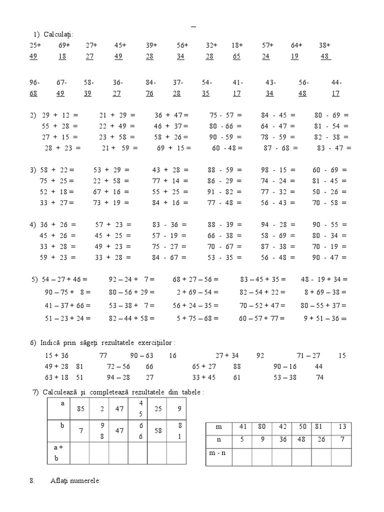 fisa de lucru adunarea 0 100