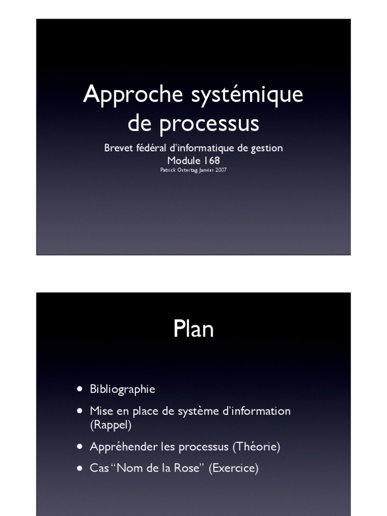 Approche Systémique de Processus - Partie 1 | PDF | Informations ...