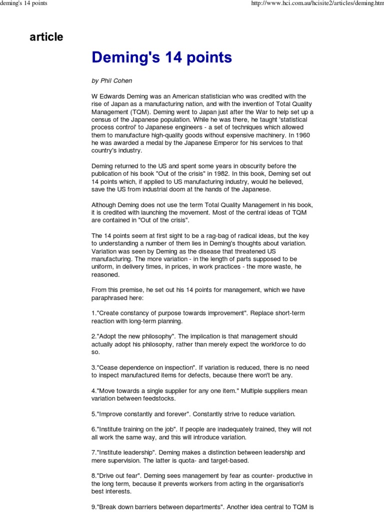 Deming's 14 Points | PDF | Economies | Business