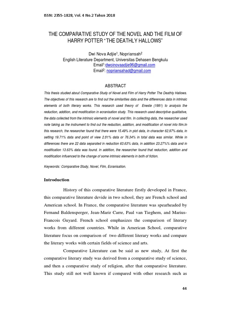 Comparative Study of The Novel and The Film of Harry Potter | PDF ...