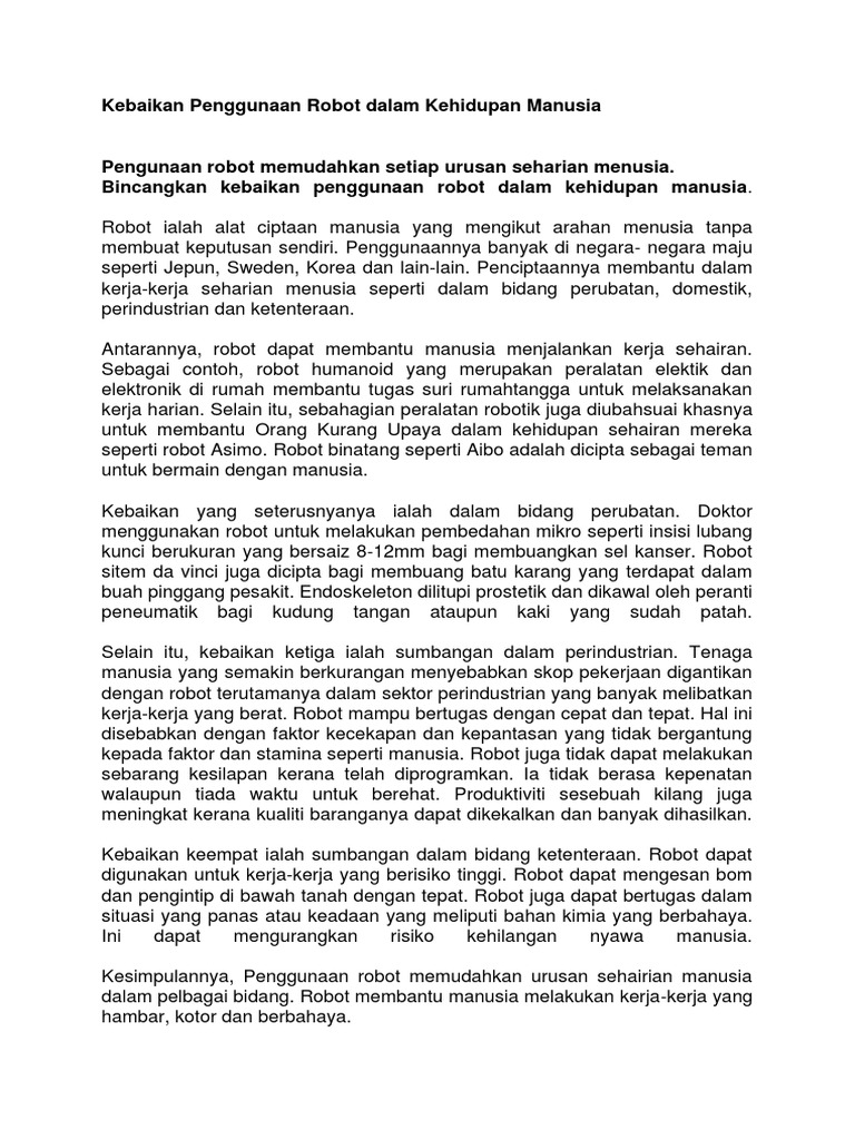 Kebaikan Robot dalam Kehidupan Sehari-hari | PDF