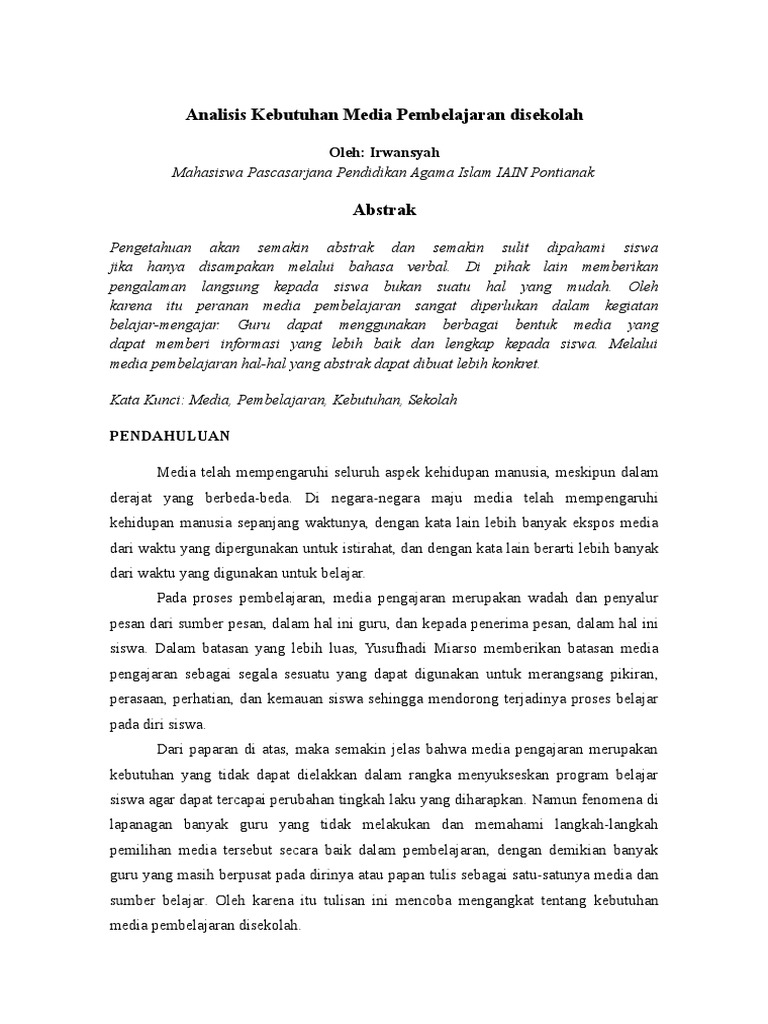 Analisis Kebutuhan Media Pembelajaran Di Sekolah - Pak Erwin | PDF | Ilmu Sosial