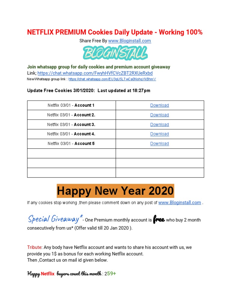 NETFLIX PREMIUM Cookies Daily Update - Working 100% PDF | PDF | Online ...