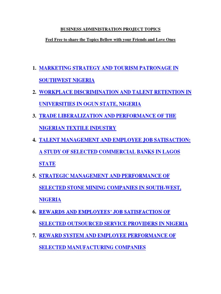Business Administration Project Topics | PDF | Entrepreneurship | Nigeria
