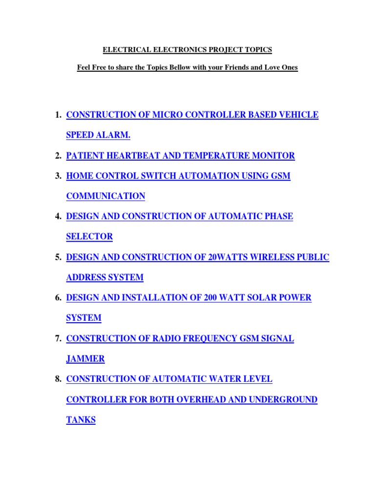 Electrical Electronics Project Topics | PDF | Automation | Radio