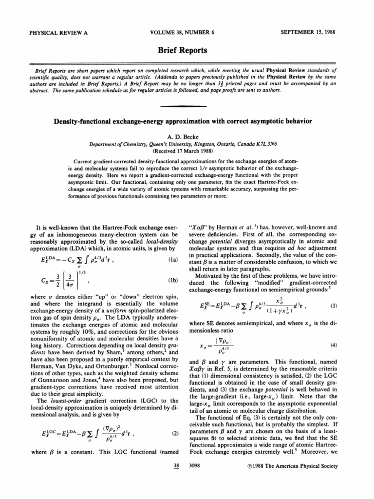 Becke 1988 | PDF | Hartree–Fock Method | Atomic
