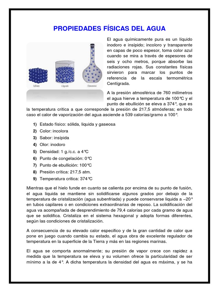 Propiedades Físicas Del Agua | PDF | Propiedades del agua | Ácido