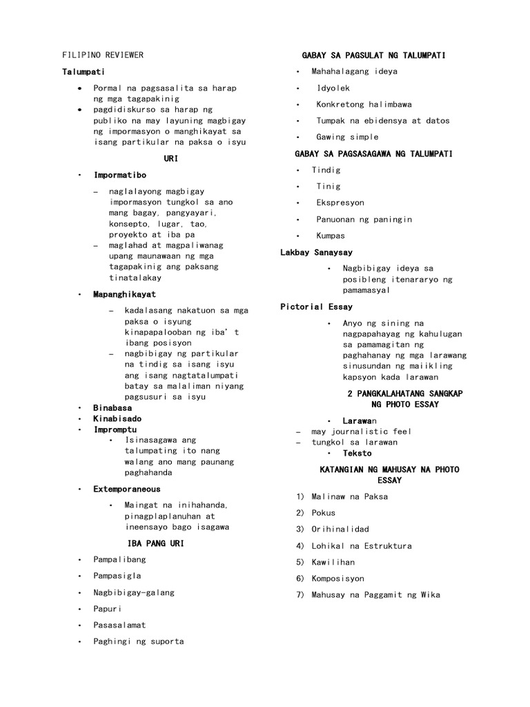 Filipino Reviewer | PDF