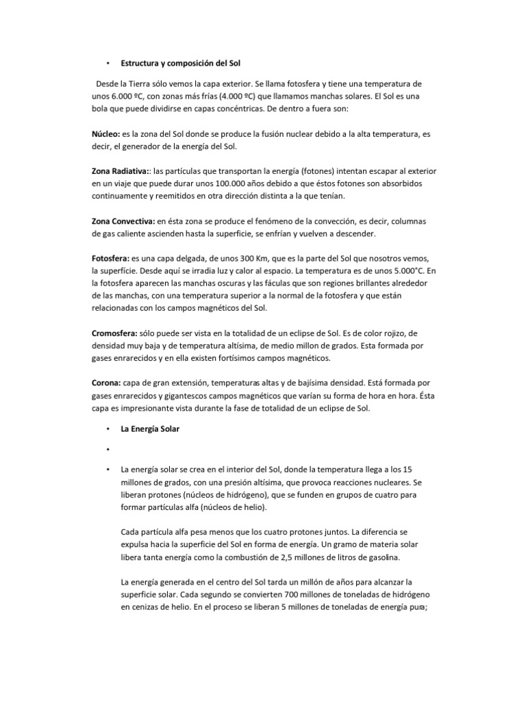 Estructura y Composición Del Sol | PDF | Ciencia y matemáticas