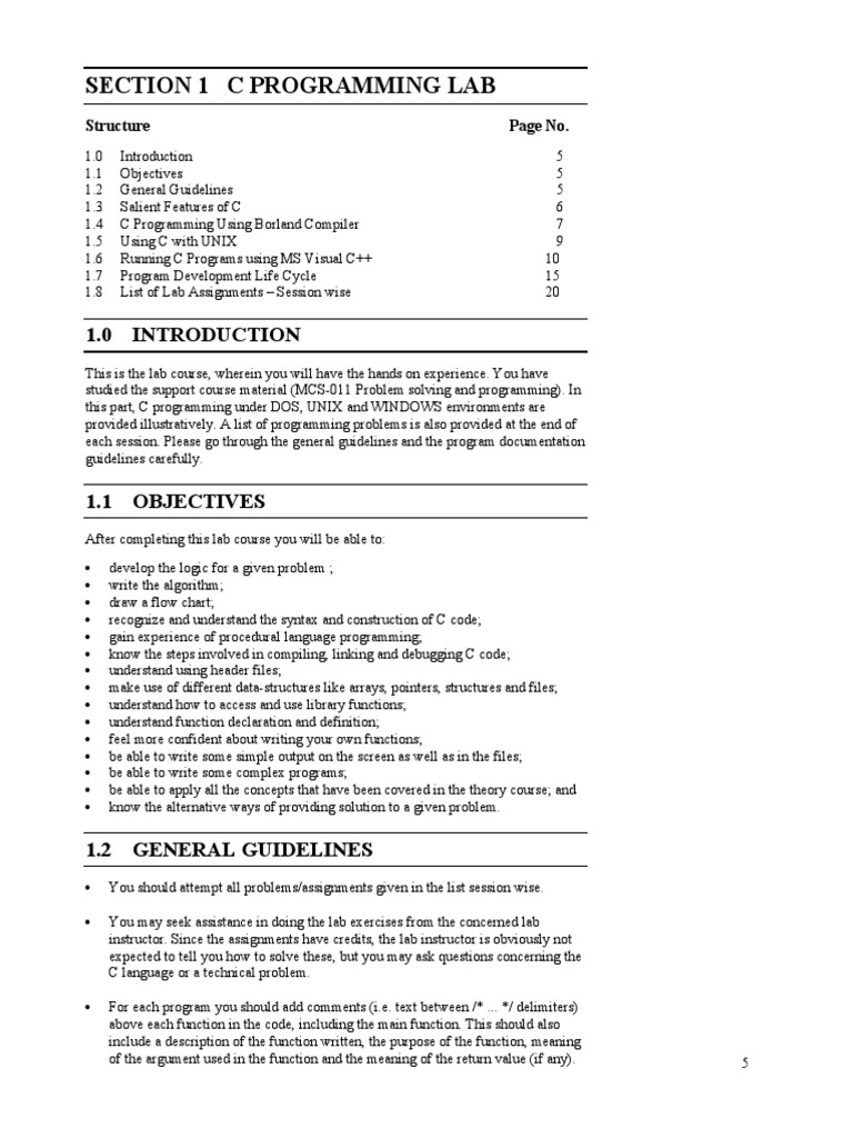 Mcsl 17 C And Assembly Language Programming Lab Pdf C Programming Language Computer 