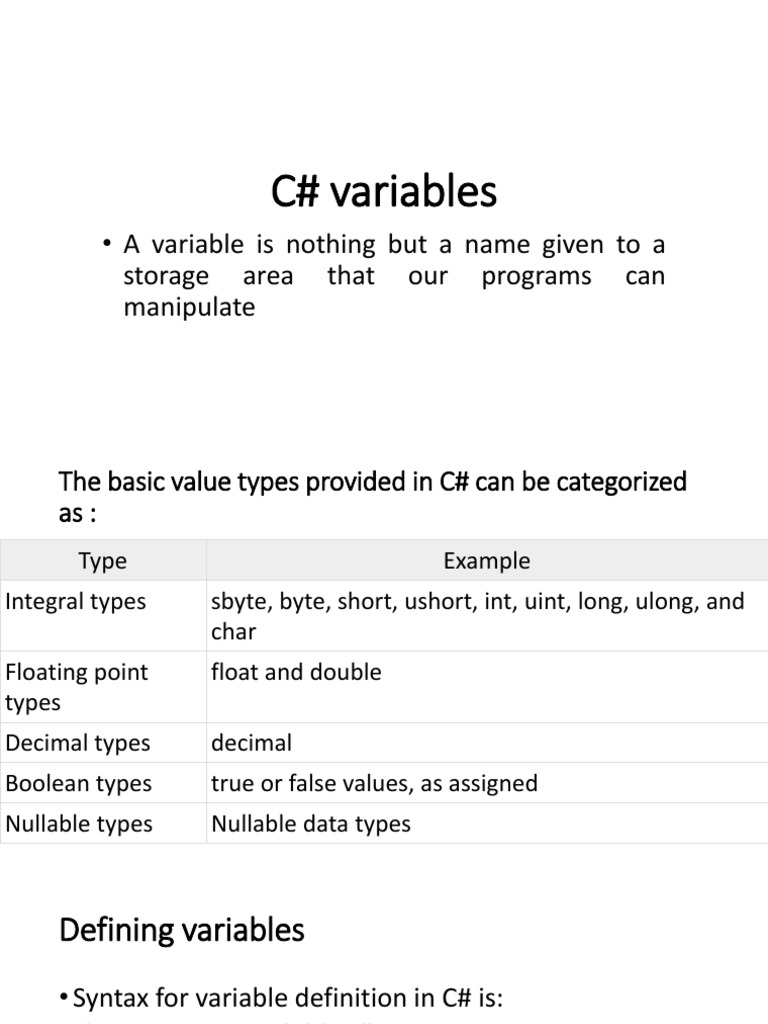 C Variables Pdf Data Type C Sharp Programming Language 2645