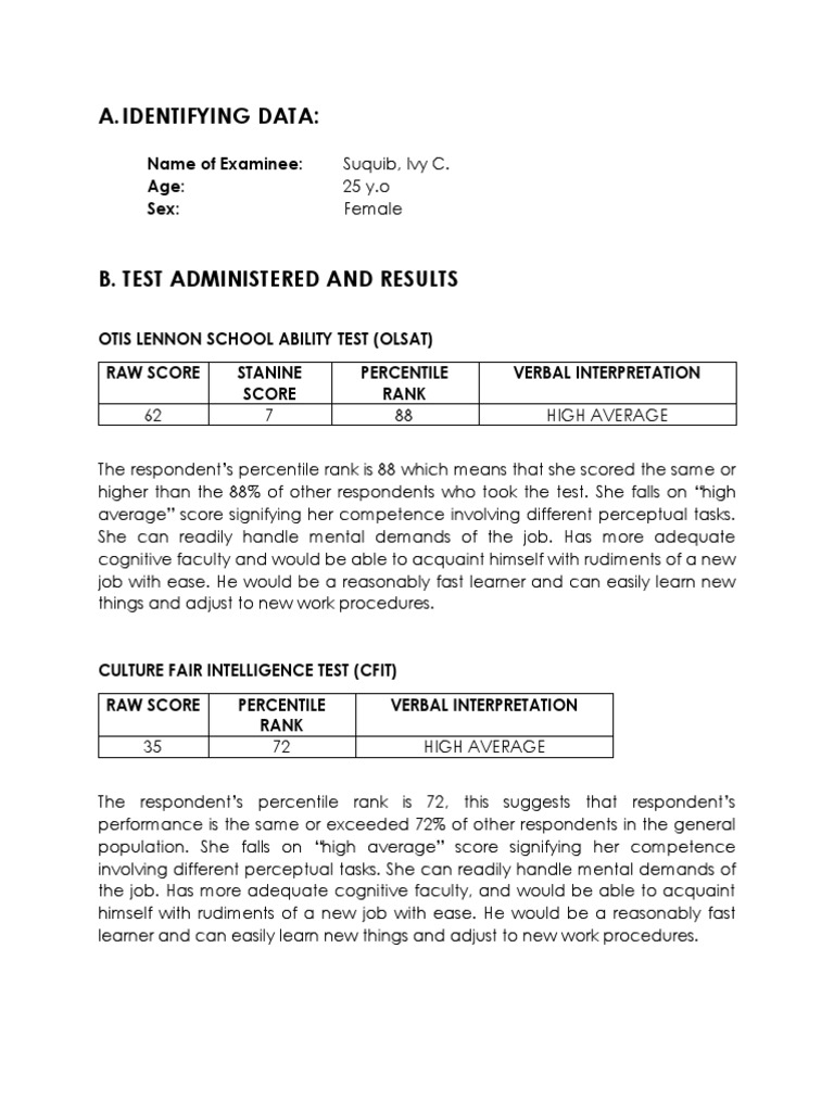 Test Interpretation PDF Behavior Modification Cognition