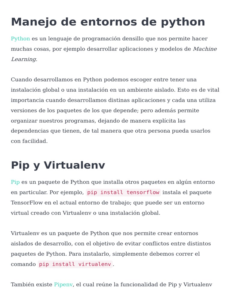 Manejo de Entornos de Python | PDF | Python (lenguaje de programación ...