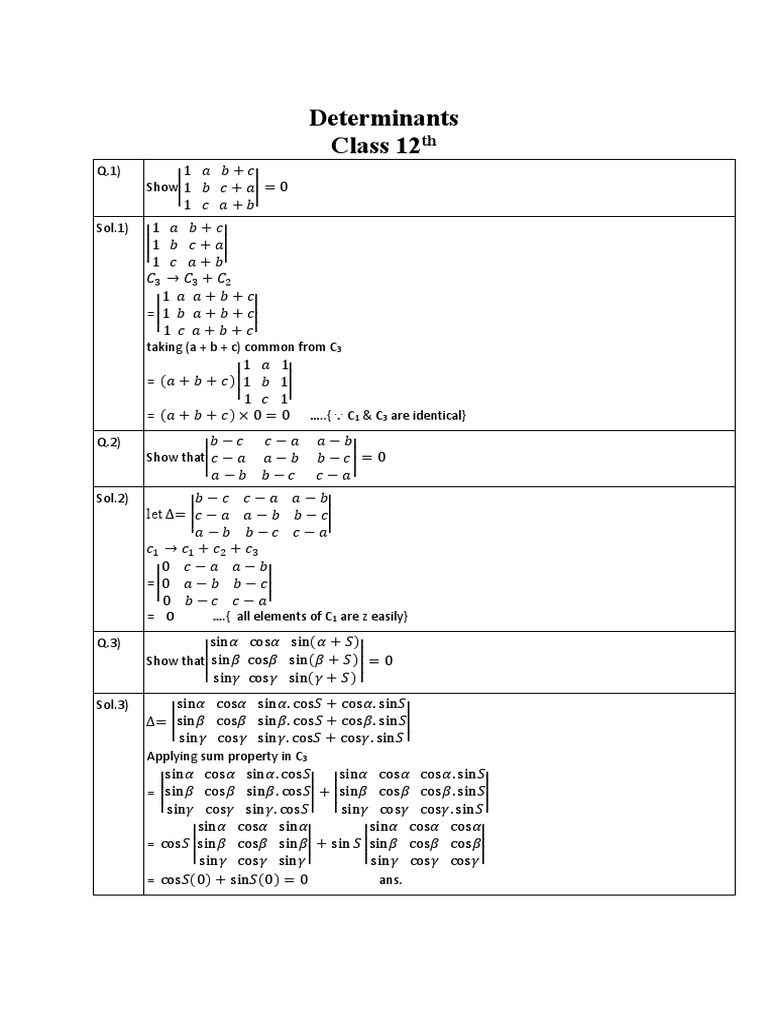 Determinants Assignment 01 Pdf Algebra Teaching Mathematics 