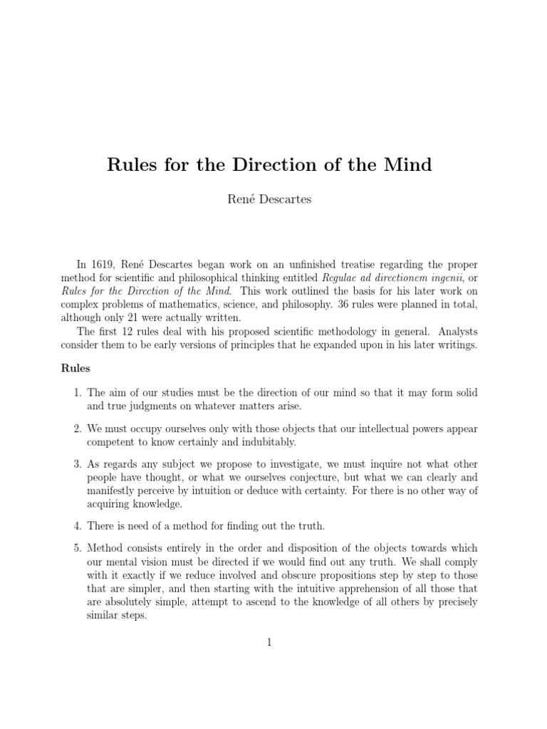 Descartes Rules For The Direction of The Mind | PDF | René Descartes ...