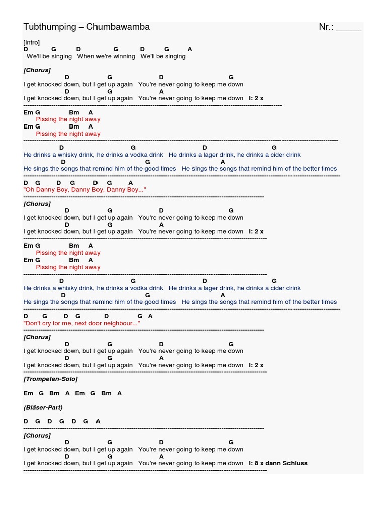Tubthumping Lyrics and Chords | PDF | Vocal Music | Songs