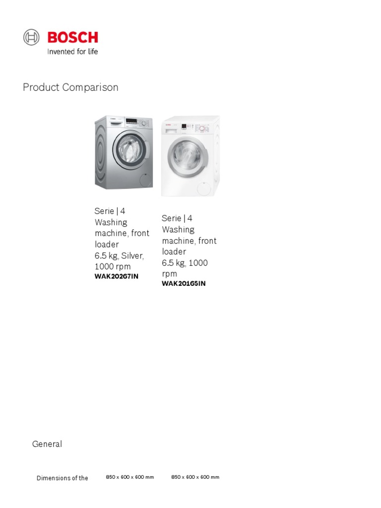 BOSCH Washing Machine - Product Comparison | PDF | Washing Machine ...