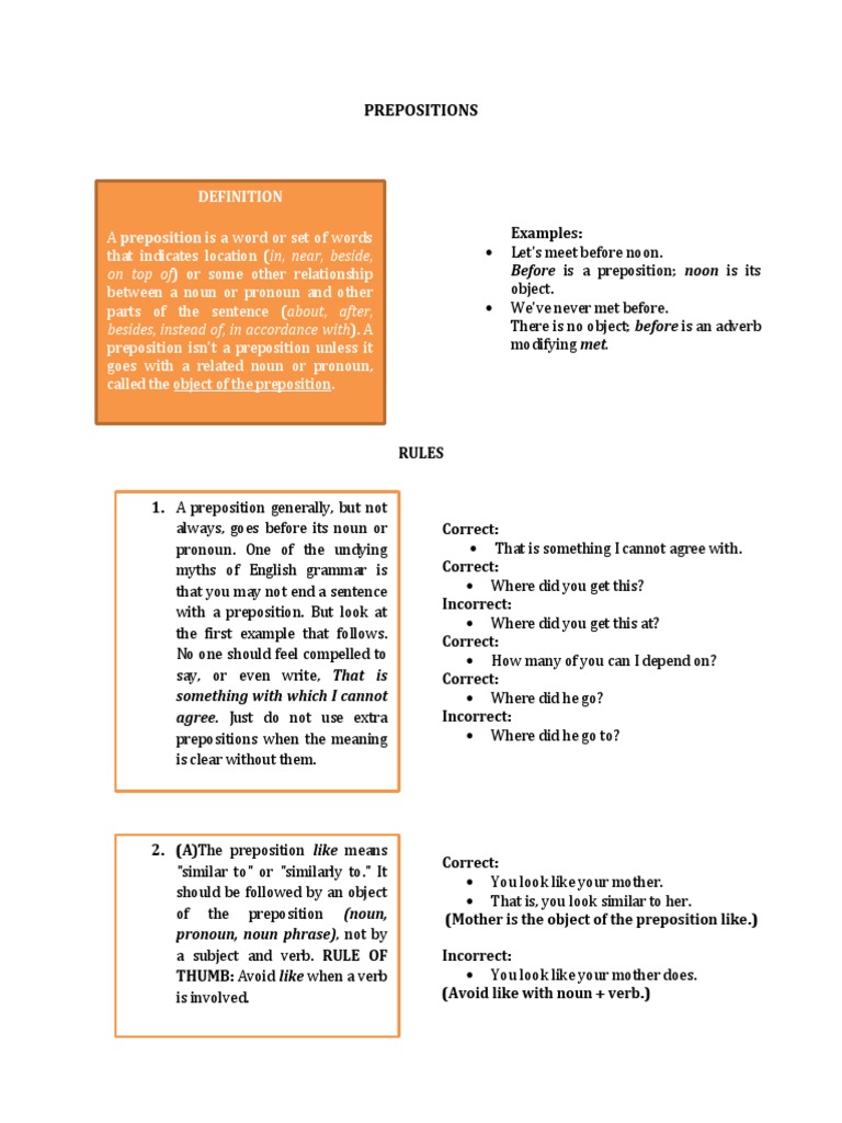 Understanding Prepositions: A Comprehensive Guide to Their Usage and Rules | PDF | Preposition ...