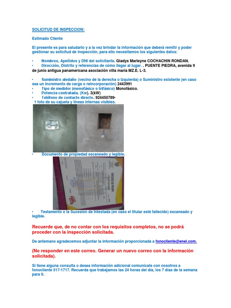 Plantilla Solicitud de Inspeccion | PDF