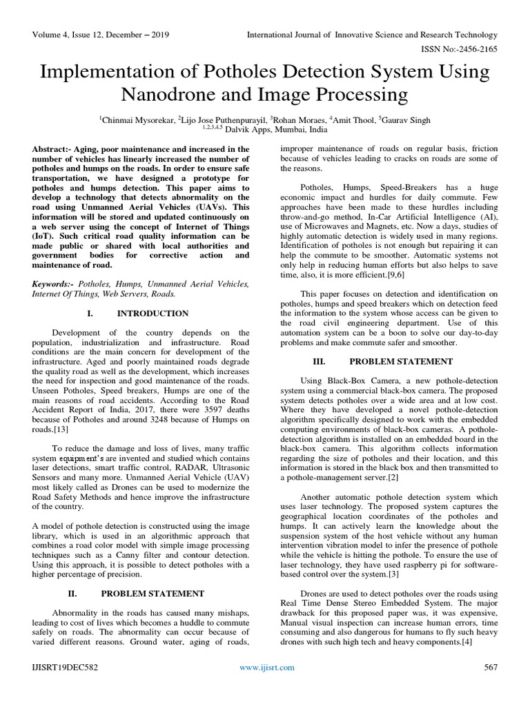 Pothole Detection Using Drones and IoT | PDF | Unmanned Aerial Vehicle ...